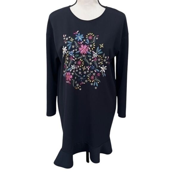 Zara | Dresses | Zara Woman Basicnavyblue Long Sleeve Embroidered ...